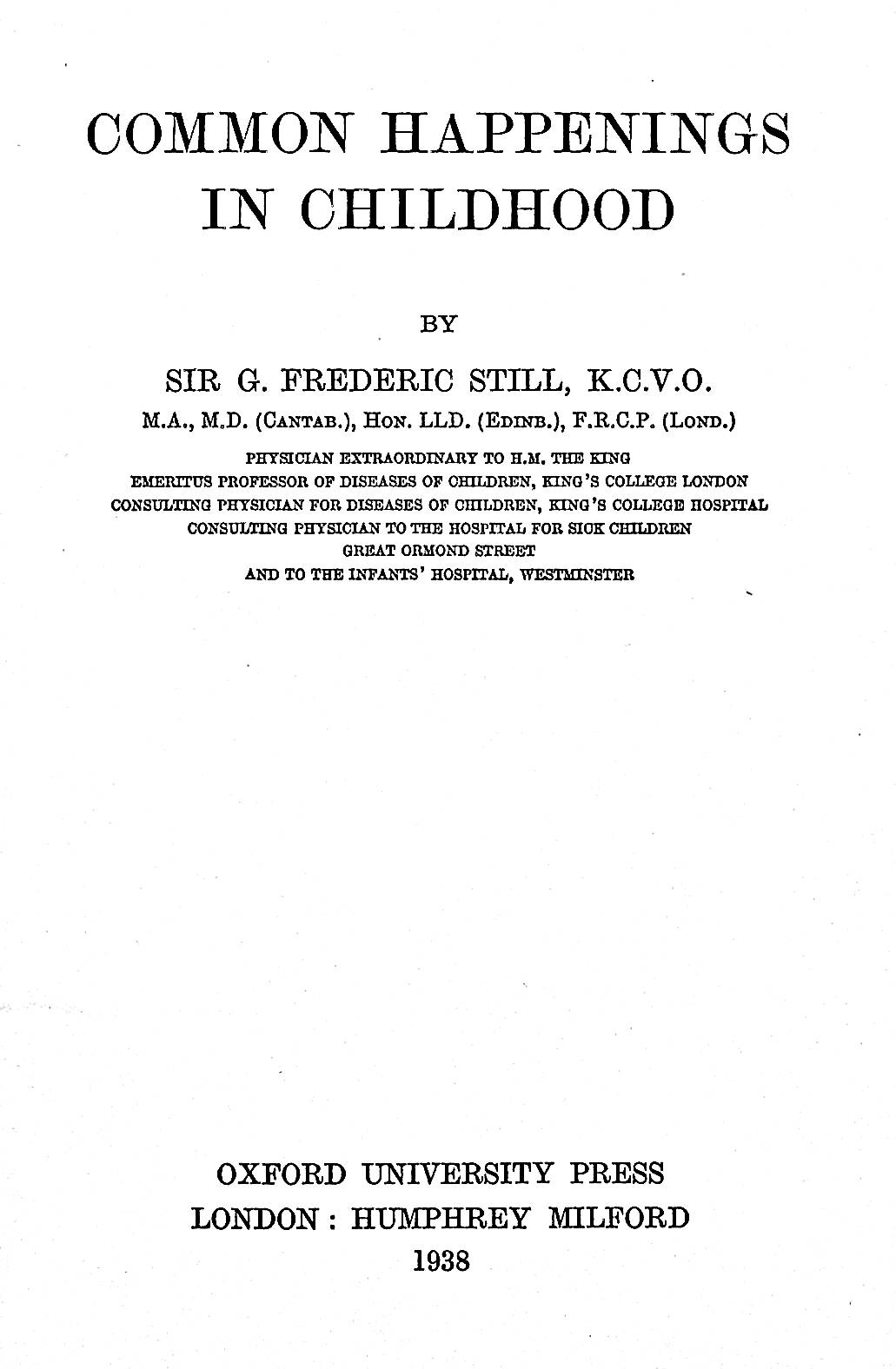 Common Happenings in Childhood